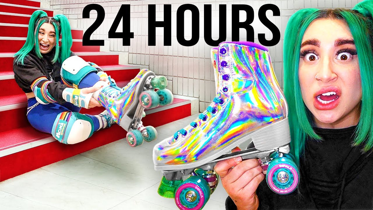 Wearing ROLLER SKATES For 24 HOURS - YouTube