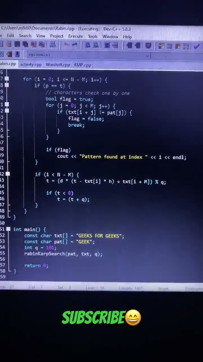 Rabin Karp Algorithm In C Codinglife Coding Programminglanguage Codelife Codingtime Youtube