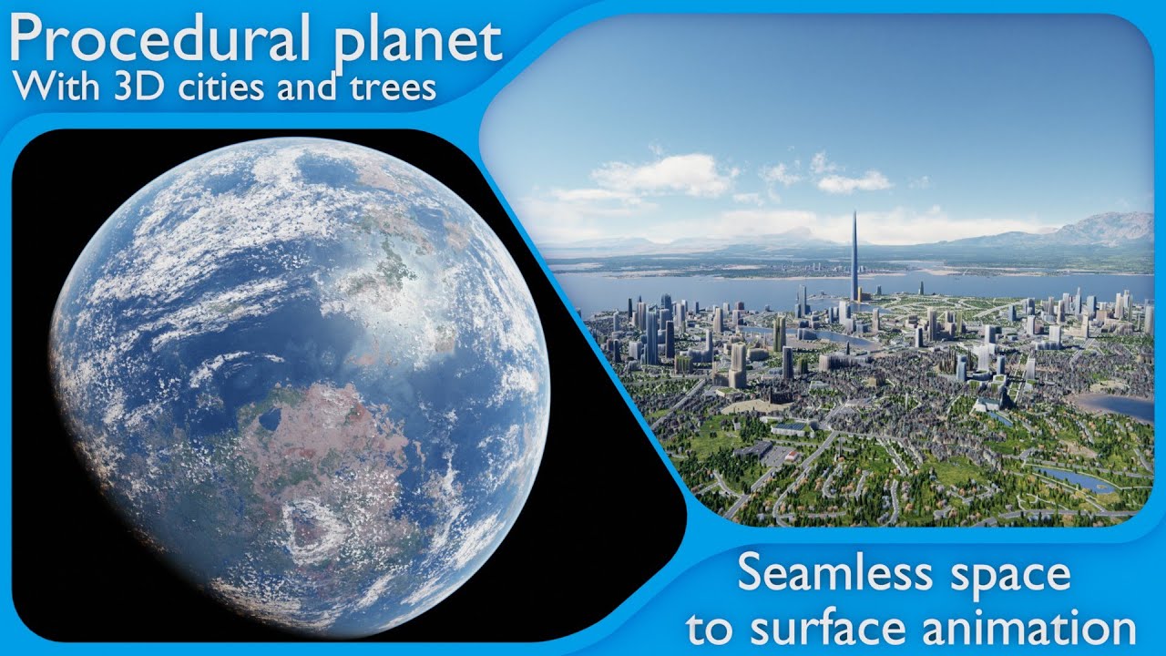 Surface tour | Procedural exoplanet with 3D cities and trees for ...