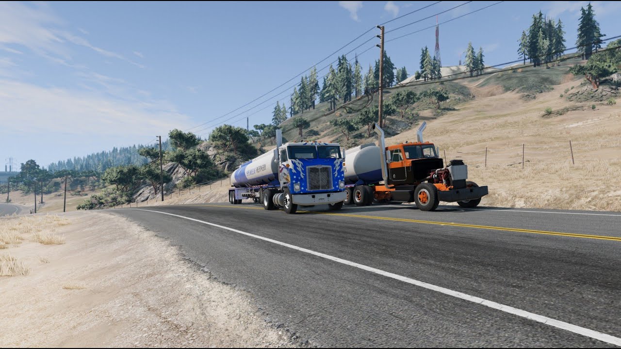 drag racing in semis truck that are loaded on BMP multiplayer - YouTube