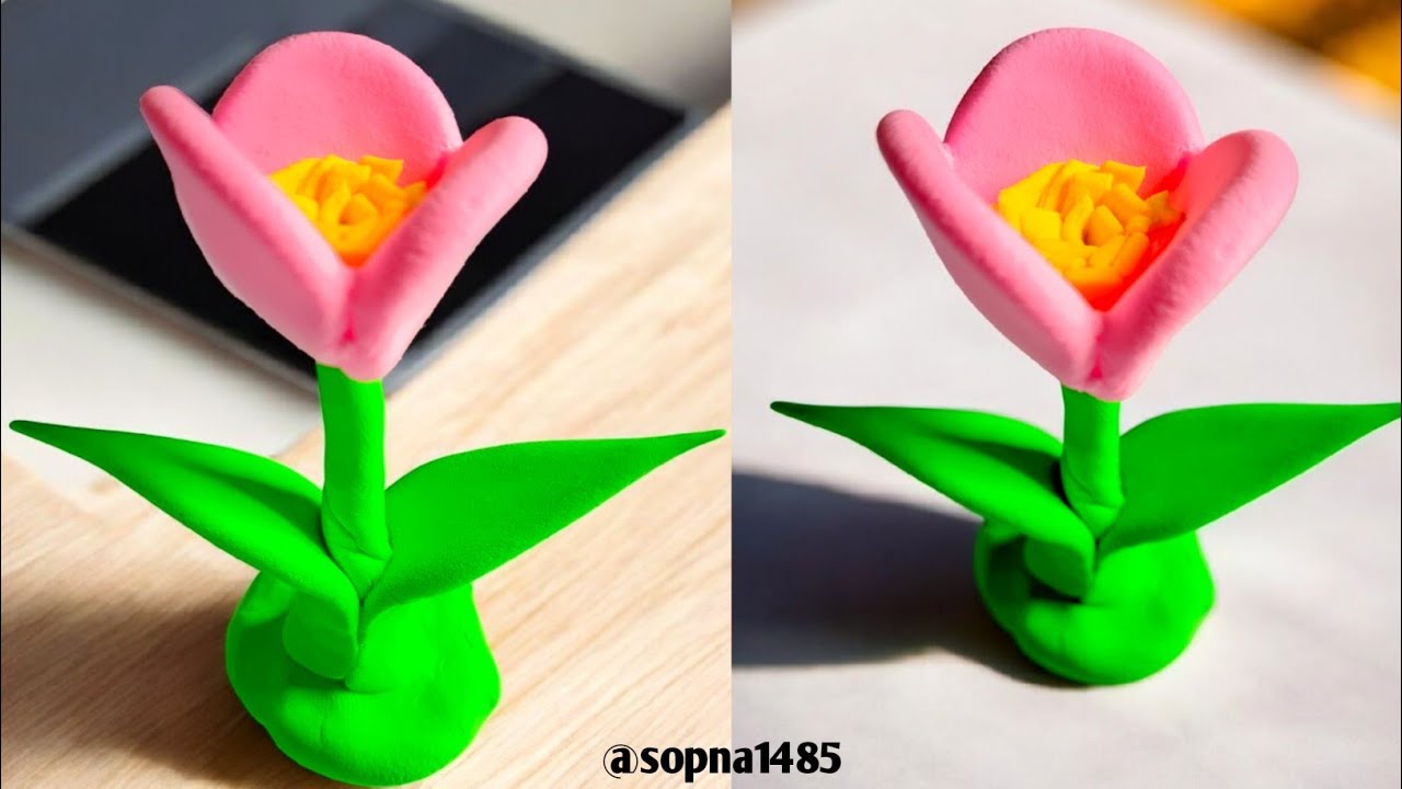 How To Make Flower Showpiece With Clay // Beautiful Flower Making - YouTube