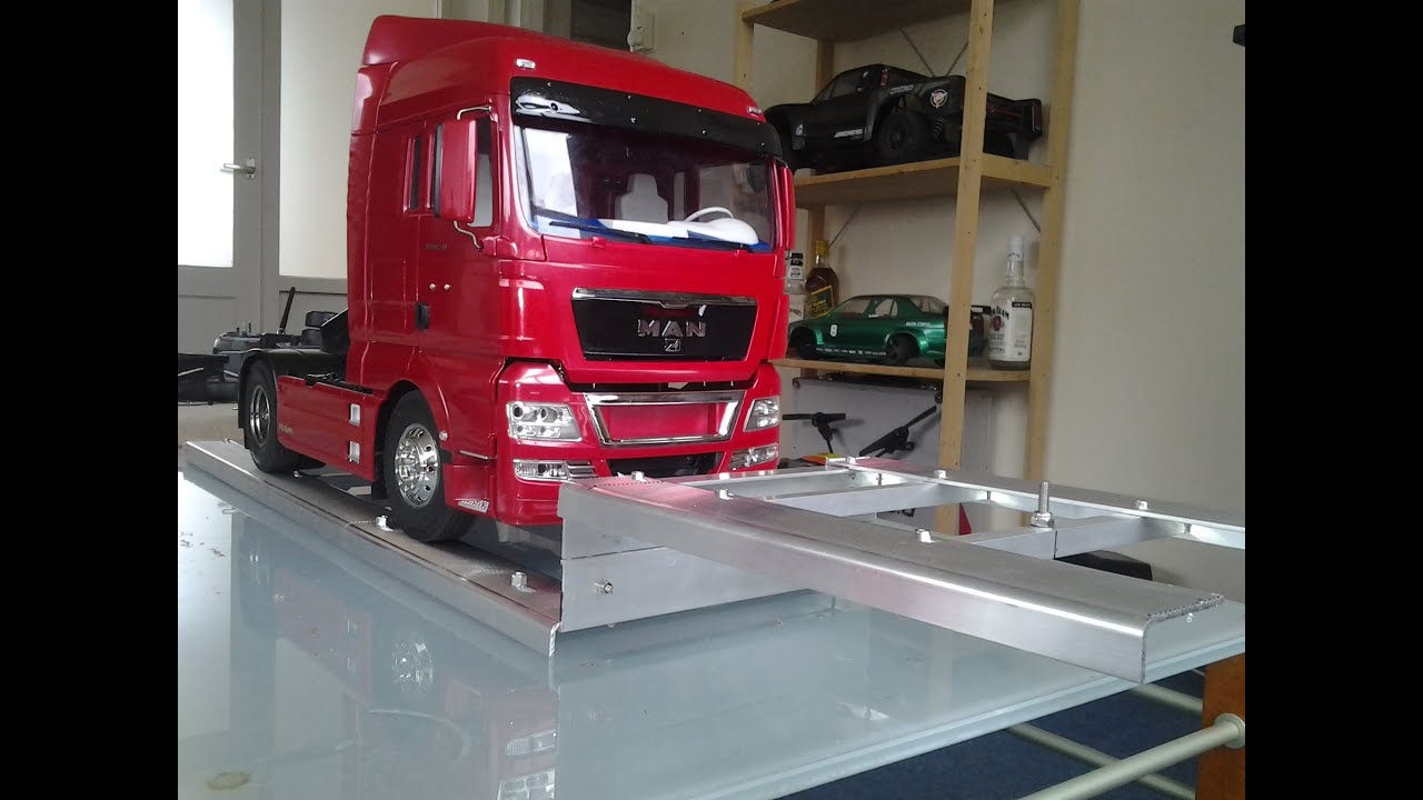 tamiya MAN rc truck with homemade extendable trailer!! Must see - YouTube