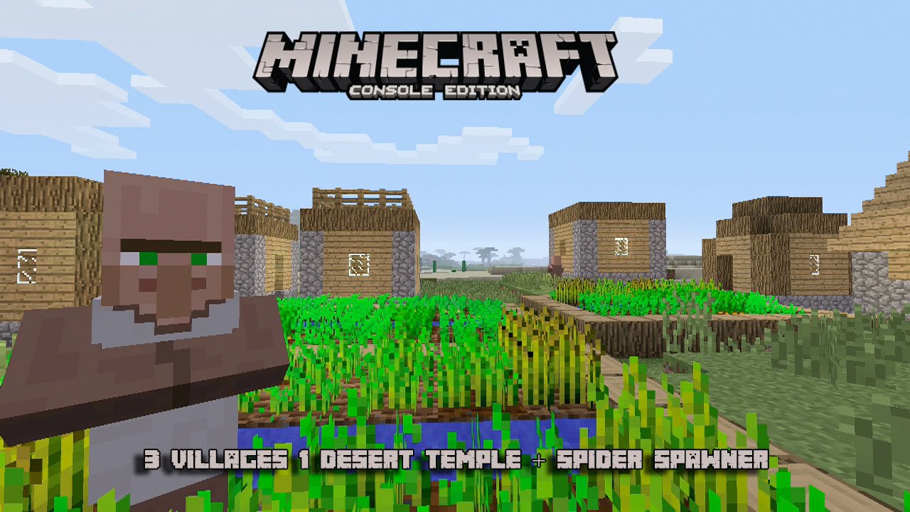 Minecraft Console Edition: 3 Villages, 1 Desert Temple + Spider Spawner ...