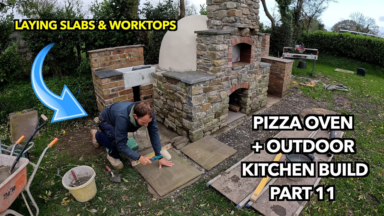 Pizza oven build part 11 - Laying slabs & worktops - YouTube