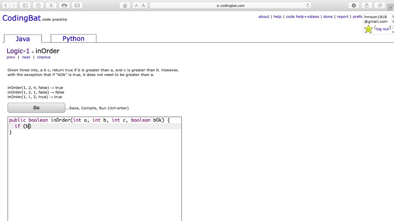 Logic 1 Inorder Java Tutorial Codingbat Com Youtube 2802