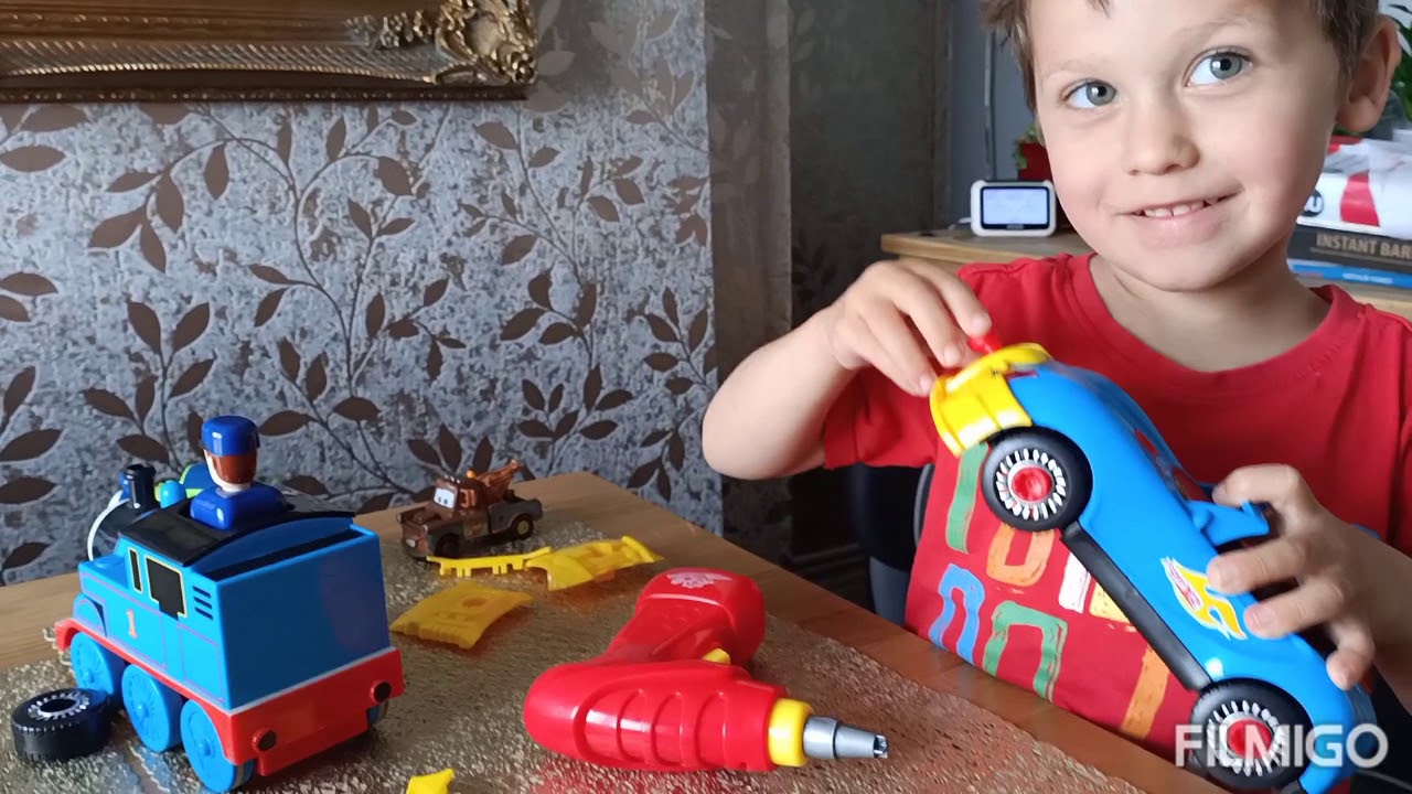Building racing car with a drill kids toy - YouTube