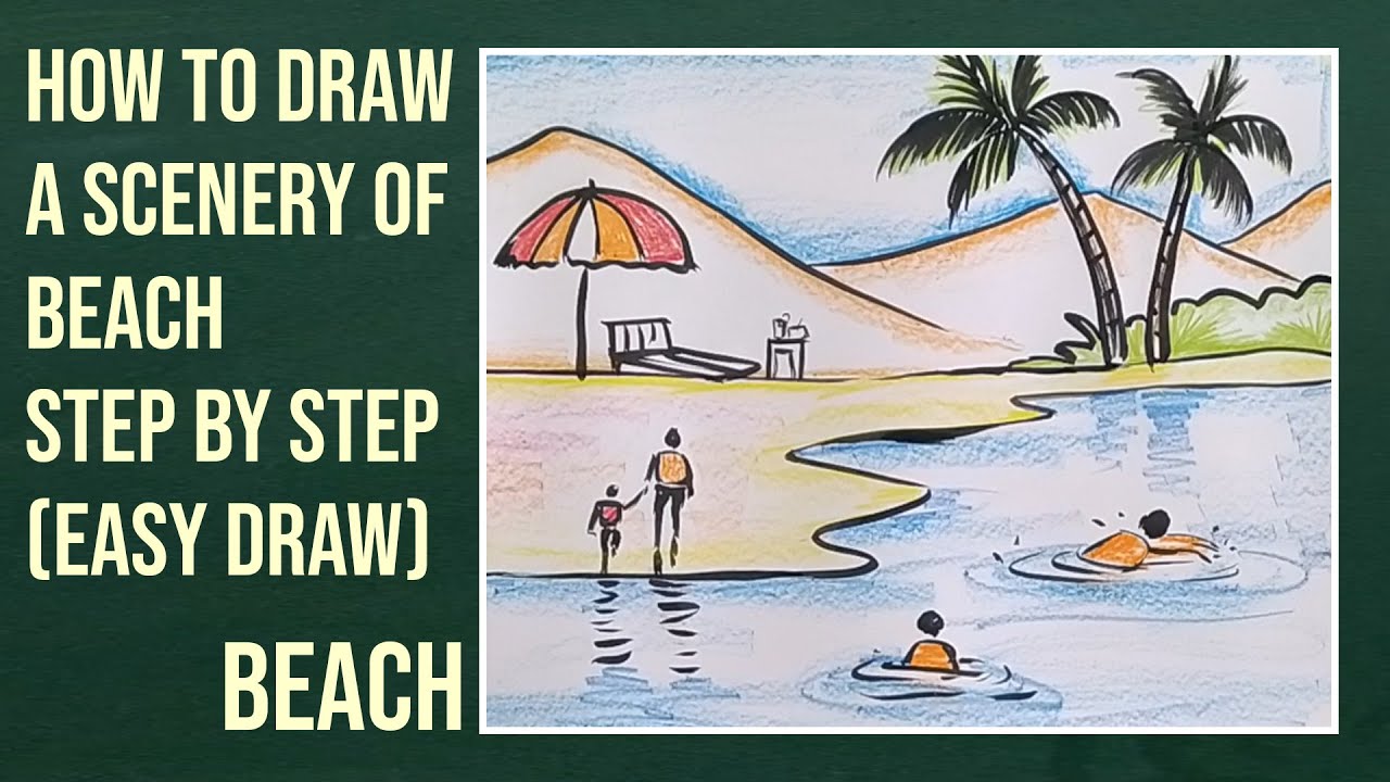 How to draw beach drawing - YouTube