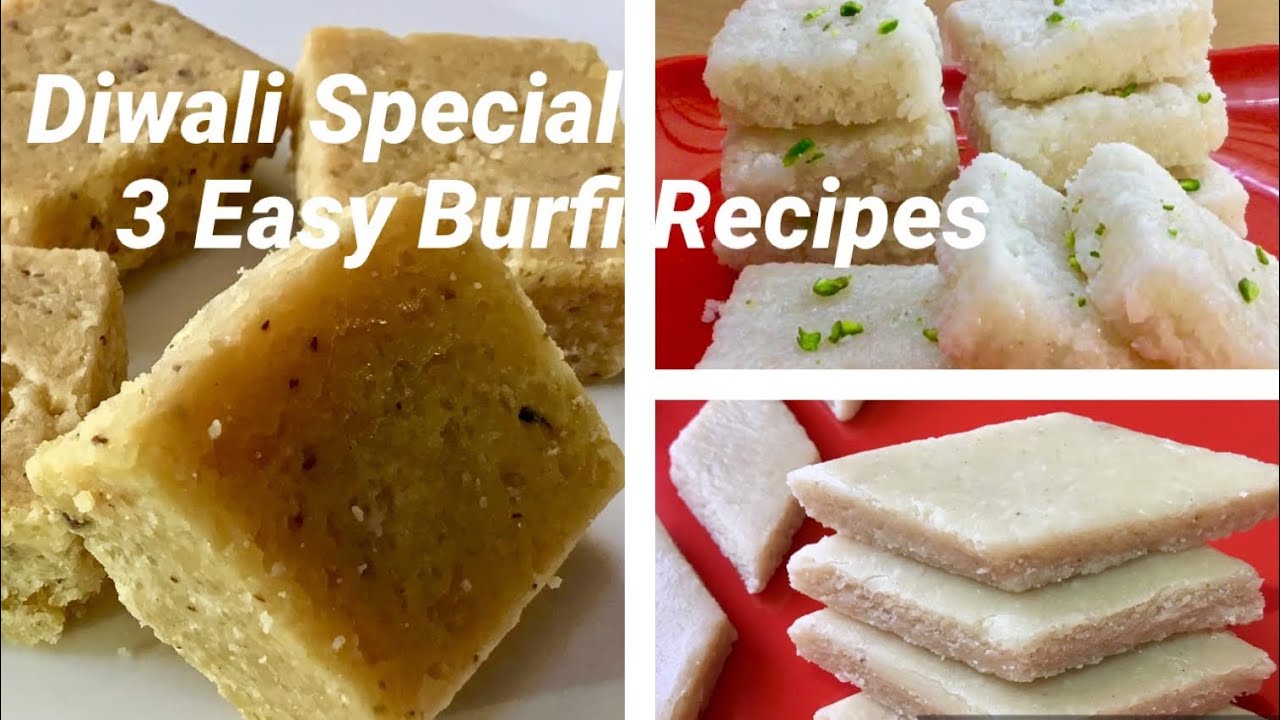 దీపావళి స్పెషల్ 3 రకాల ఈజీ స్వీట్ రెసిపీస్ || 3 Types of Burfi recipes ...