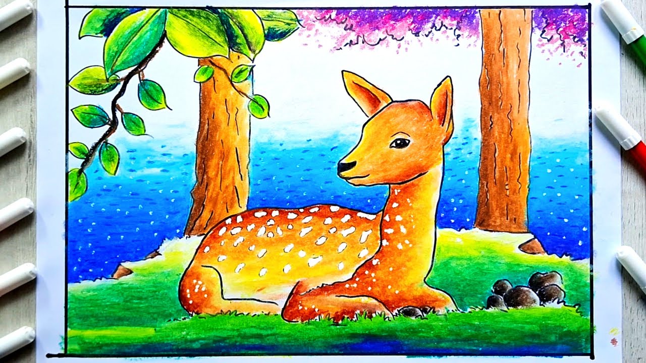 Deer beside river drawing | How to draw Deer | Deer Drawing easy | Easy ...