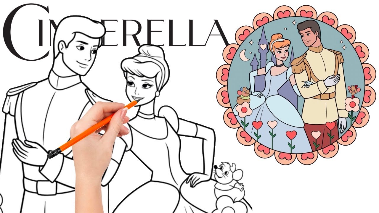 How to draw Princess Cinderella and Prince Charming in love - YouTube