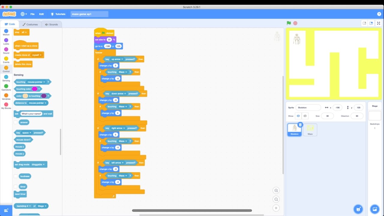 Scratch - Maze game - freeze skeleton introduction - YouTube