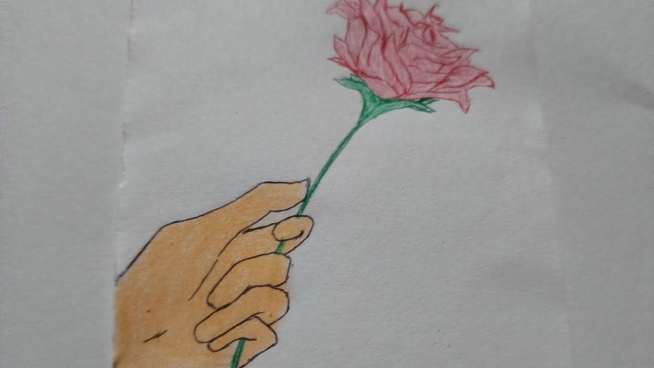 How to draw a hand holding a flower Easy drawing tutorial for beginners ...