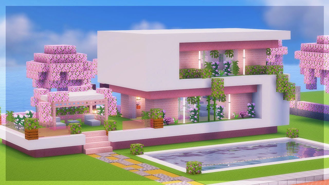 How to Build a Cherry Blossom Modern House | Minecraft Tutorial Pink ...