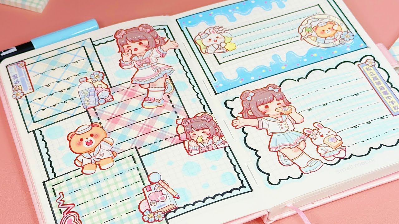 stickers journaling 💙💙 Small Mochi 🌈 Immersive ASMR bullet journal | Ep ...