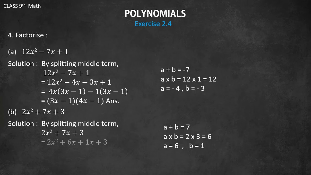 Class 9th - Mathematics - Chapter - 2 - Polynomials Part - 7 - Exercise ...