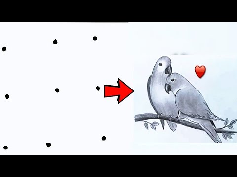 Two parrots in love by pencil sketch || how to draw love birds ...