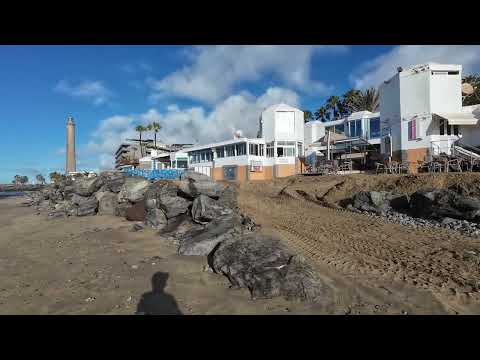 Wetter 23.3.26  Maspalomas, der Weg ist weg...unpassierbar ....Überschwemmungen am Strand ...