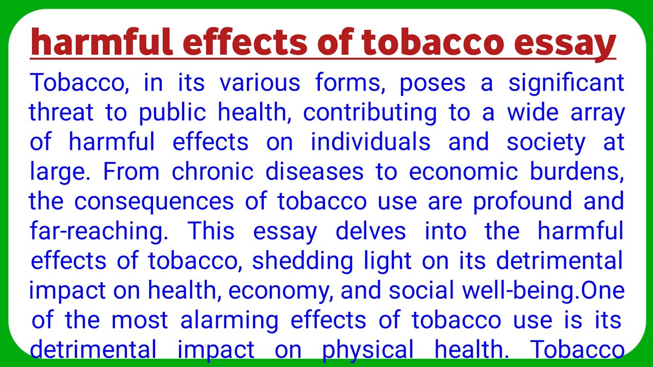 harmful effects of tobacco | Harmful effects of tobacco Essay | speech ...