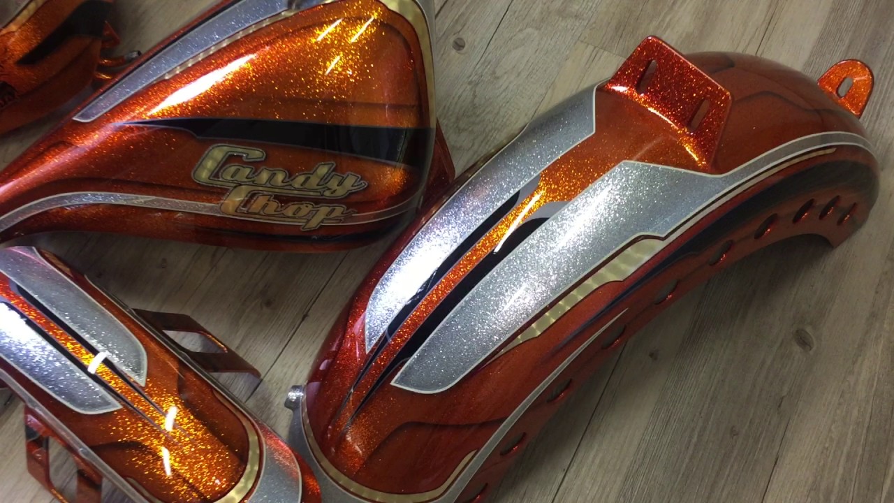 new set of harley-davidson metal flake parts finished - YouTube