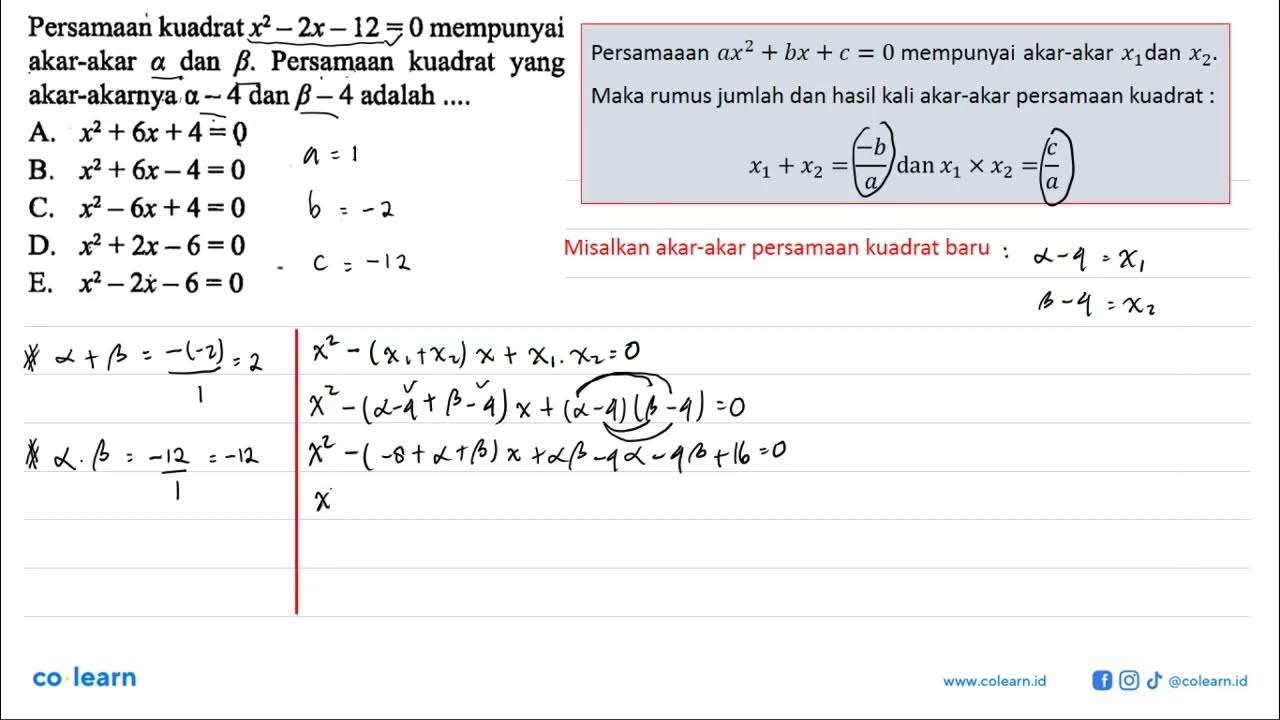 Persamaan Kuadrat X 2 2x 12 0 Mempunyai Akar akar A Dan B persamaan-kuadrat-x-2-2x-12-0-mempunyai-akar-akar-a-dan-b