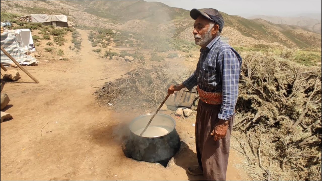 Nomadic life in Iran: Preparation of buttermilk to make curd and black ...