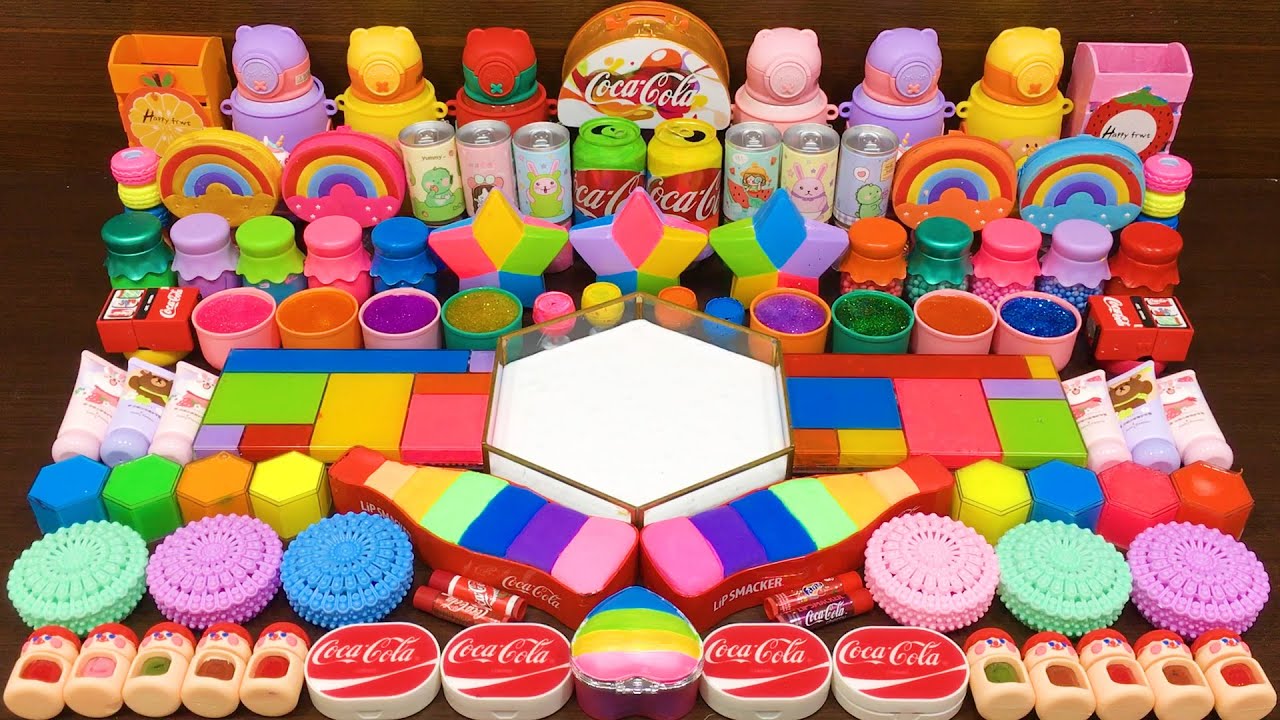 RAINBOW COCA COLA Slime!! Mixing Random Things Into GLOSSY Slime ...