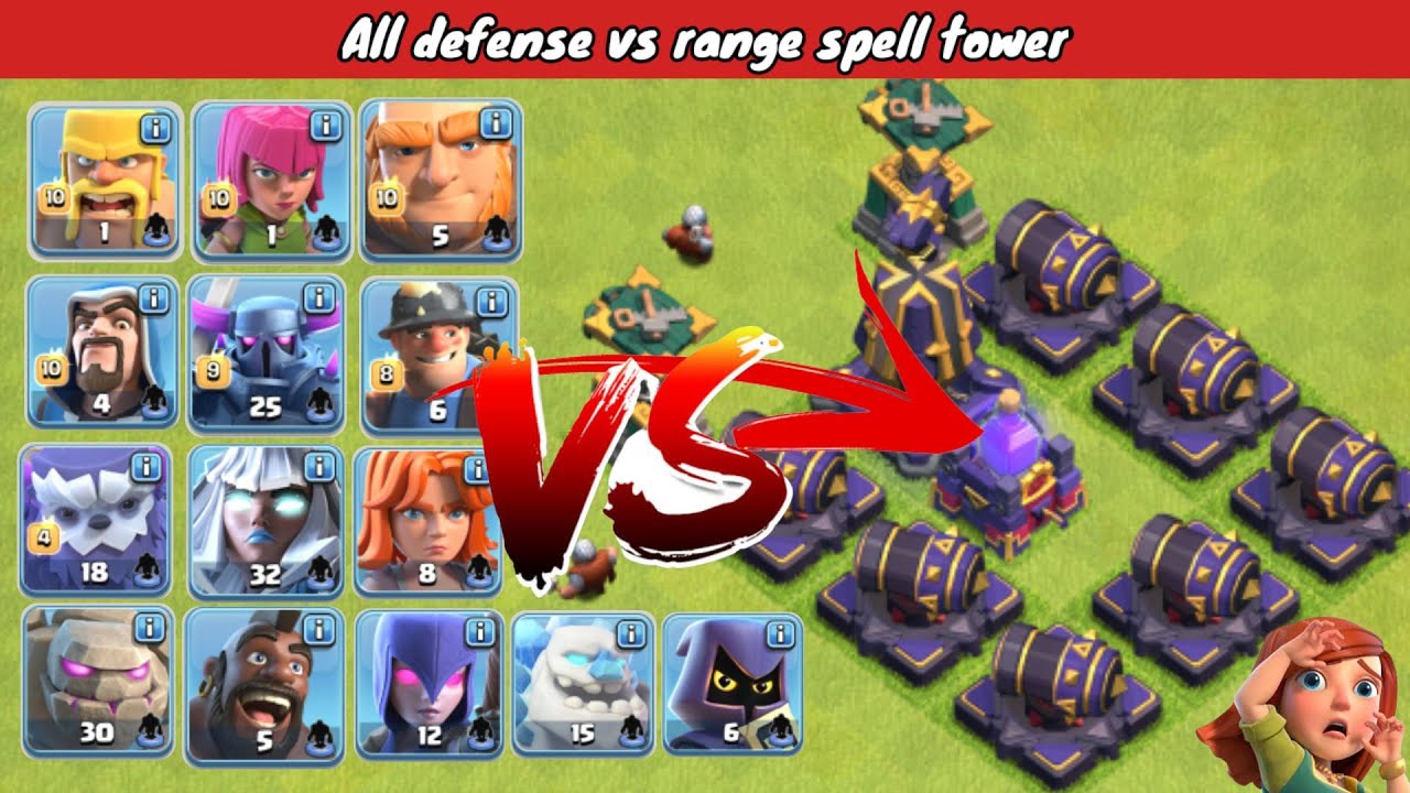 all defense vs range spell tower attack experiment - YouTube