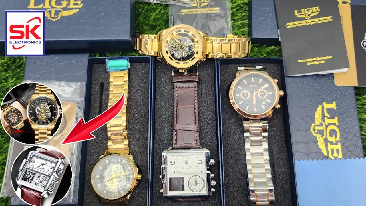 Lige Watches - Chronograph - Dual Time Leather Luxury Watches - YouTube