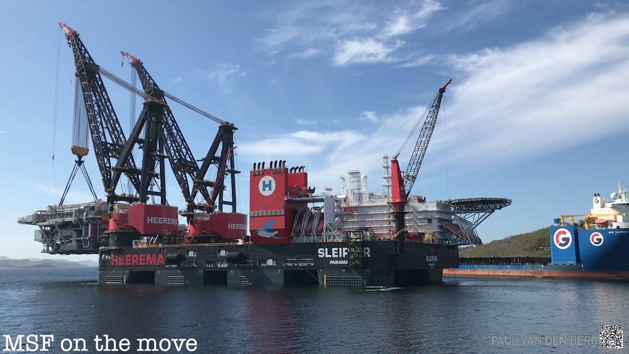 World's largest crane vessel Sleipnir at work in Norway - YouTube