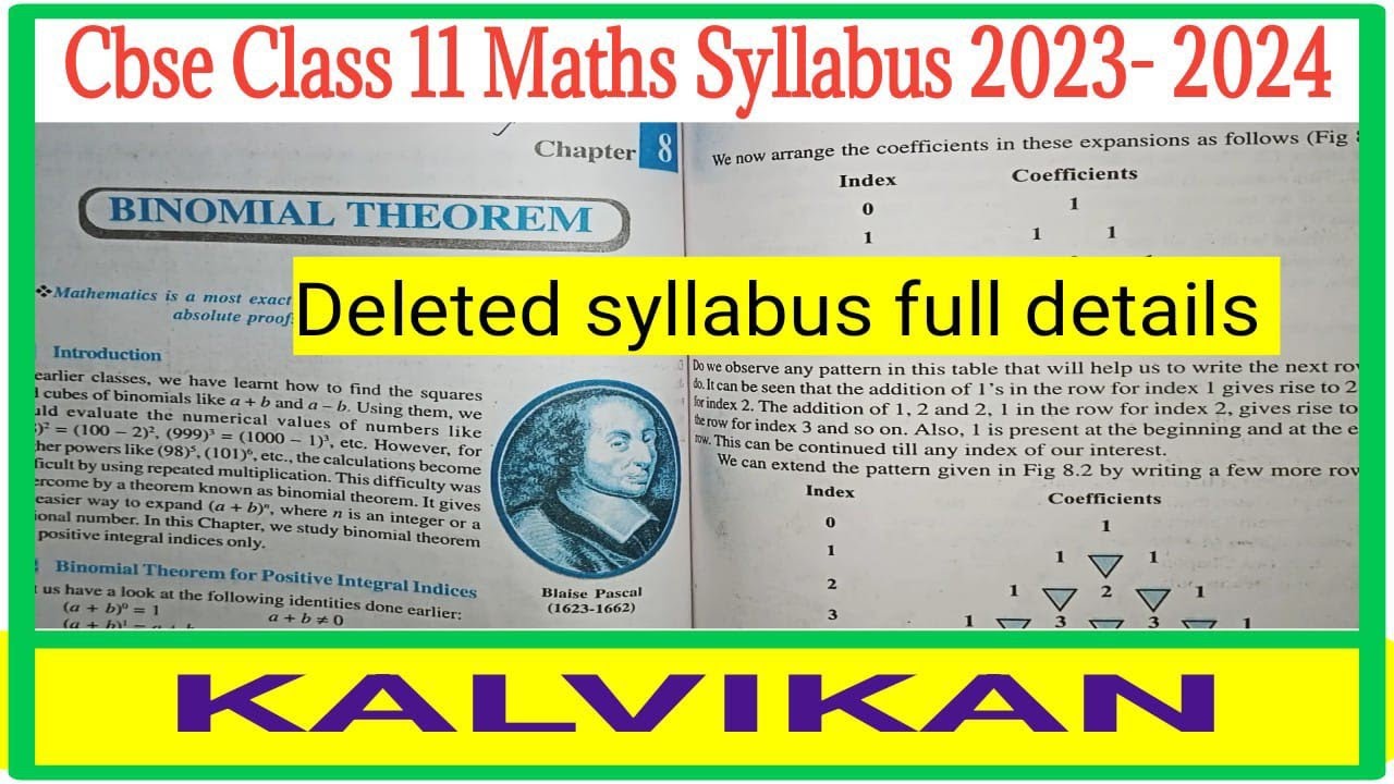 Cbse Class 11 Maths Syllabus 2023 - 2024 / Deleted Syllabus / Kalvikan ...
