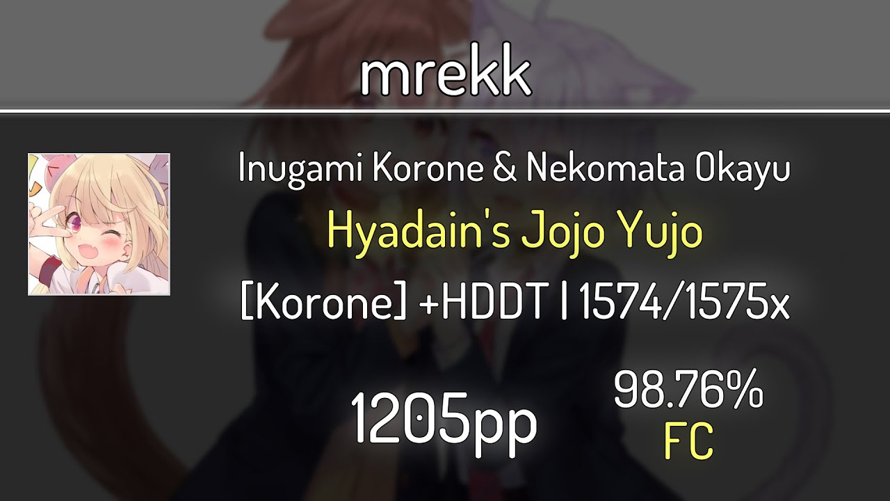 mrekk (9.42⭐) Korone & Okayu - Hyadain's Jojo Yujo [Korone] +HDDT 98.76 ...