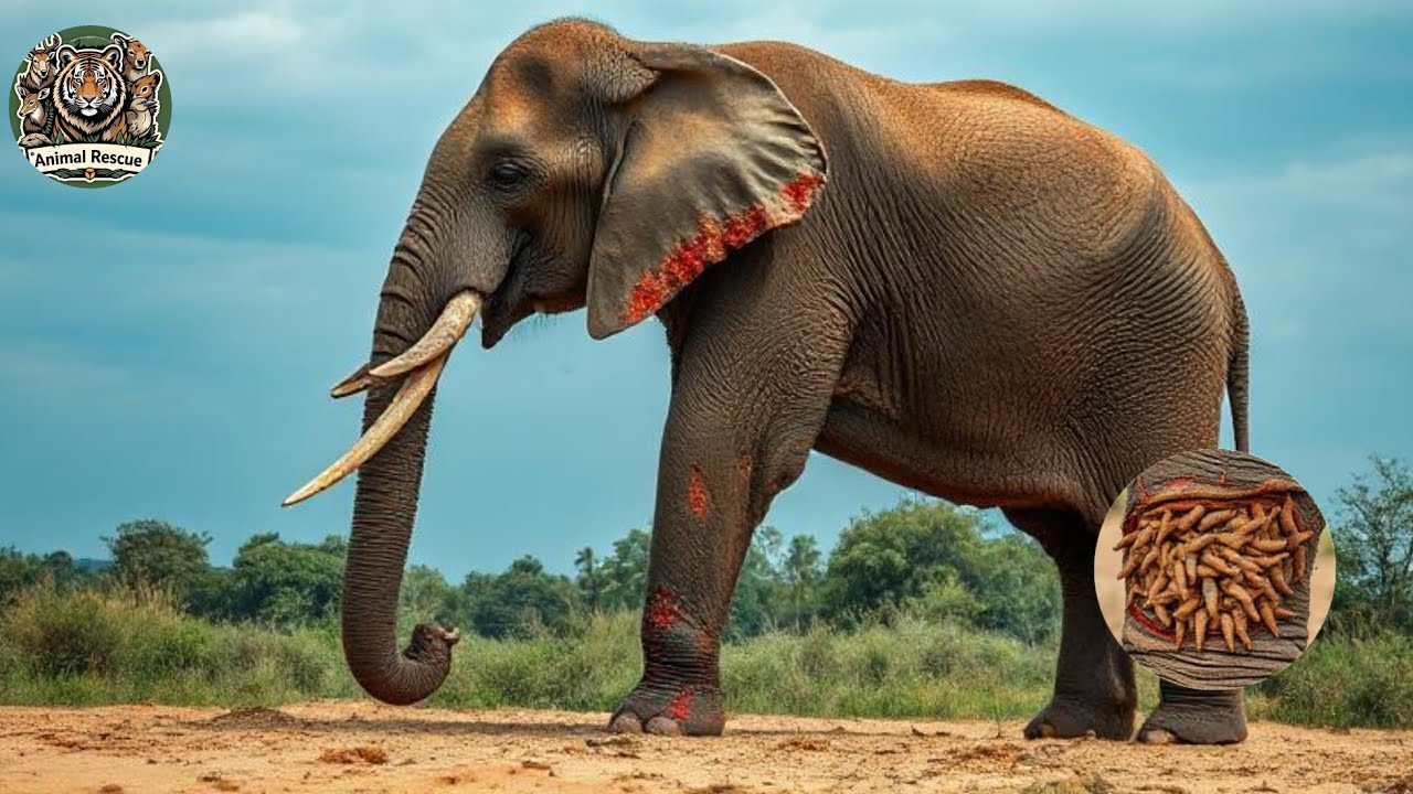 An adult male African elephant was injured and infected - YouTube