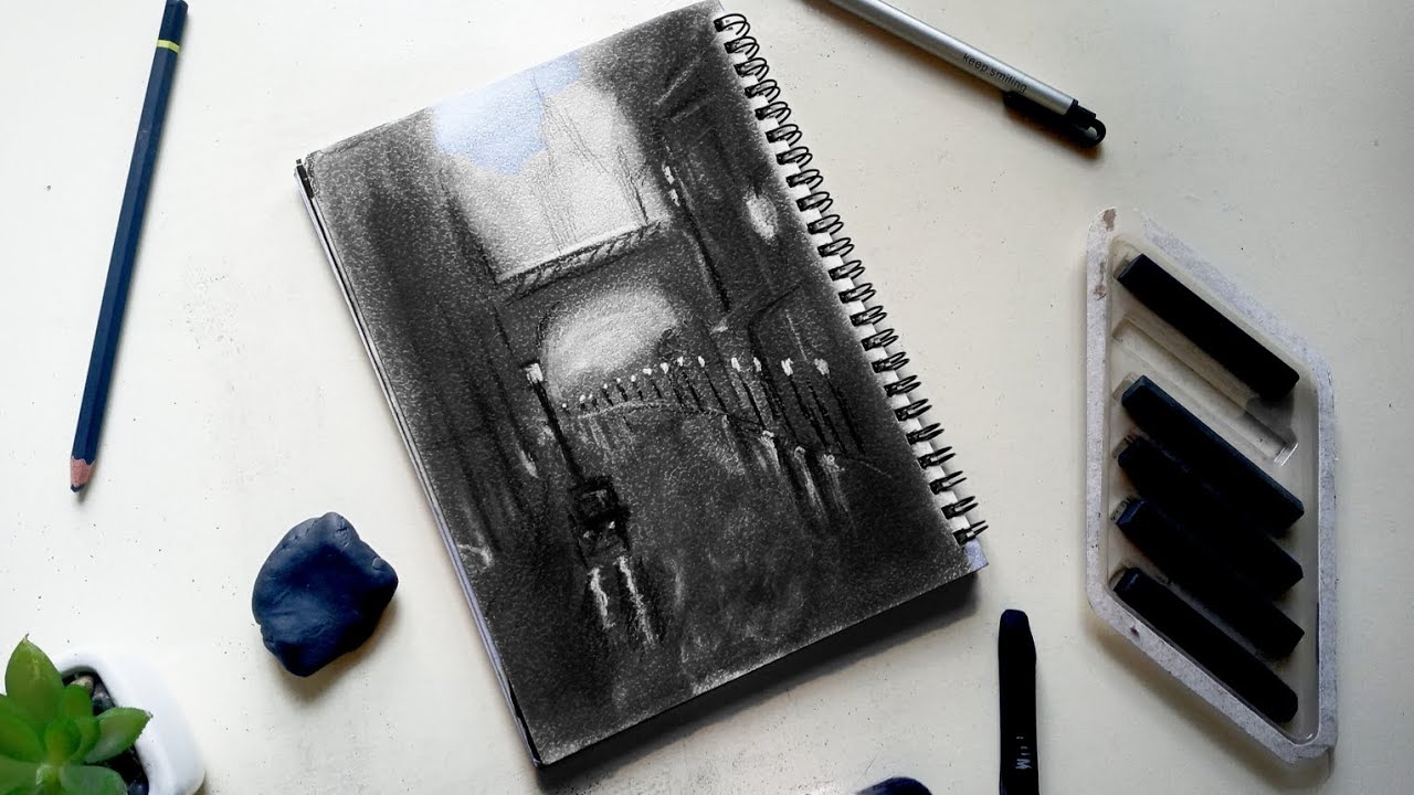 Drawing using charcoal | charcoal powder - YouTube