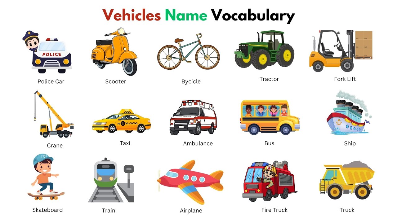 Vehicle Names | Vehicles Name Vocabulary for Kids | Types of Vehicles ...