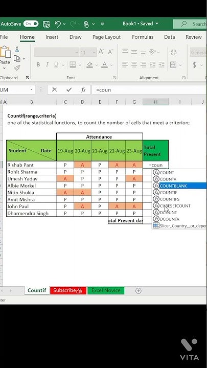 Make Attendance Sheet using COUNTIF Function - YouTube