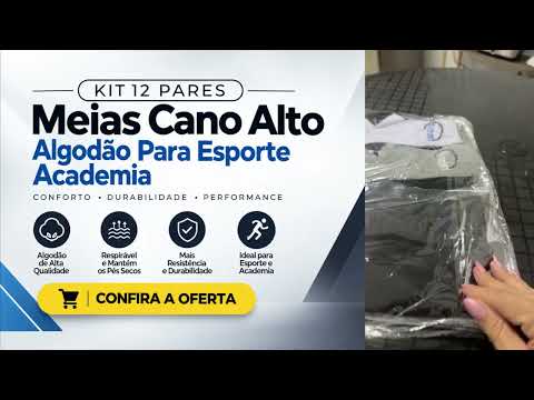 👟 Kit 12 Pares Meias Cano Alto Algodão Para Esporte Academia