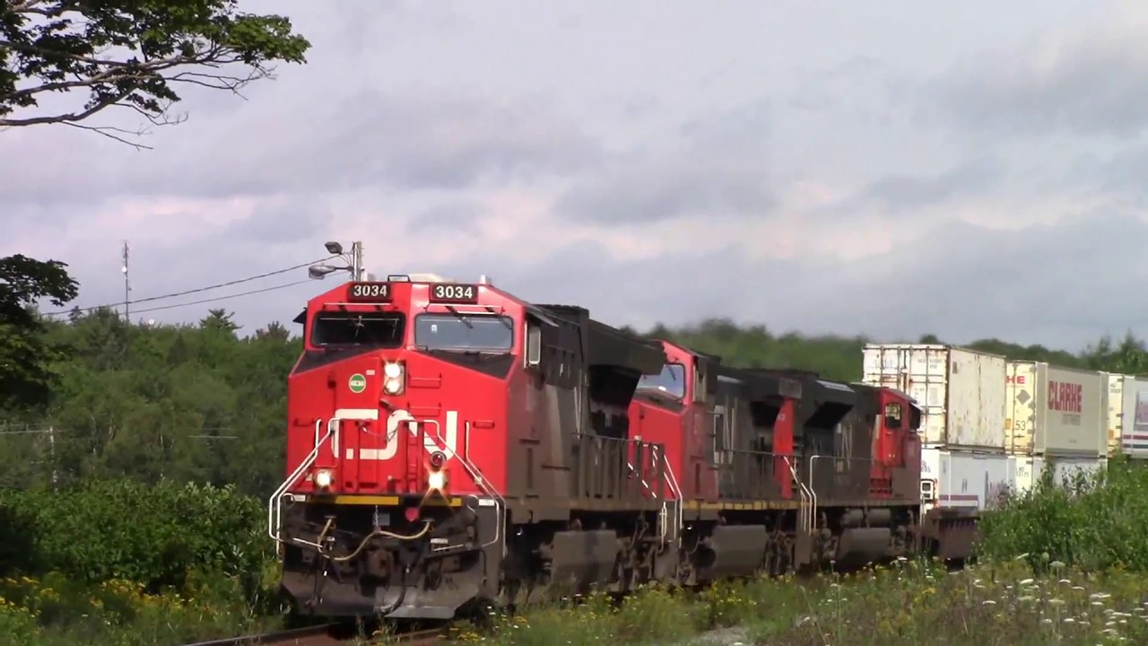 Long CN Stack Train 120 w/DPU at Windsor Junction, NS (Aug 16, 2017 ...