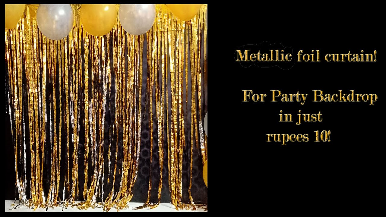 Metallic Foil Curtain DIY Making Foil Curtain For Party At Home Party Decor At Home Gold metallic-foil-curtain-diy-making-foil-curtain-for-party-at-home-party-decor-at-home-gold
