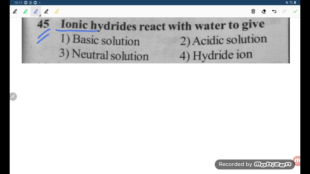 ionic hydride react with water to give - YouTube