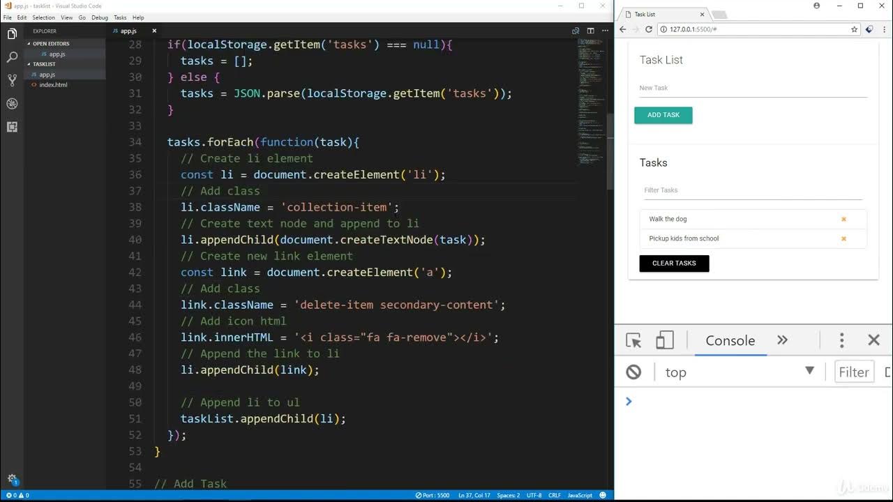 Javascript Mini Project Task List Part 3 Persist To Local Storage Youtube