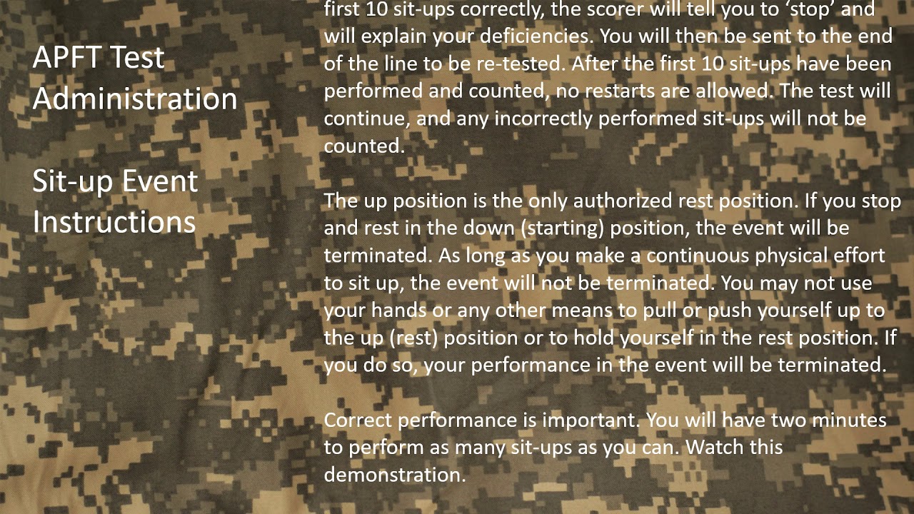 APFT Instructions Sit up Event - YouTube