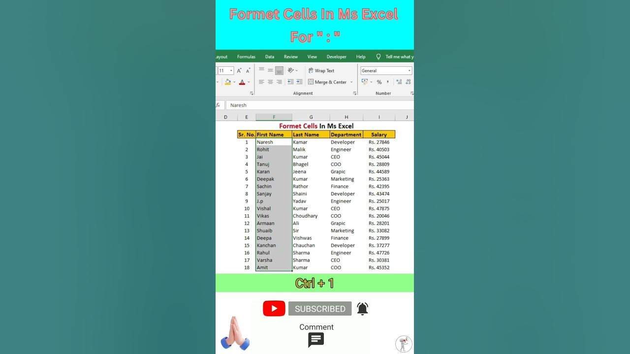 Formet Cells In Ms Excel For Excelgyan 01 Viral Excel Reels Shorts Exceltips