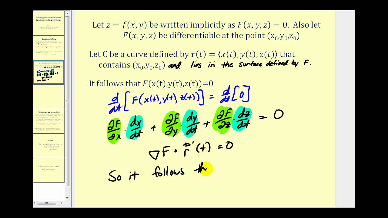 Verifying The Equation Of A Tangent Plane To A Surface YouTube