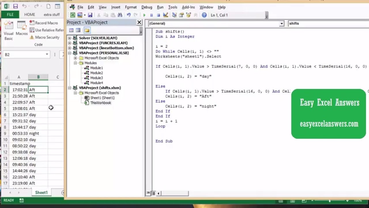 Compare Times Using The Timeserial In Vba In Excel Youtube 3279