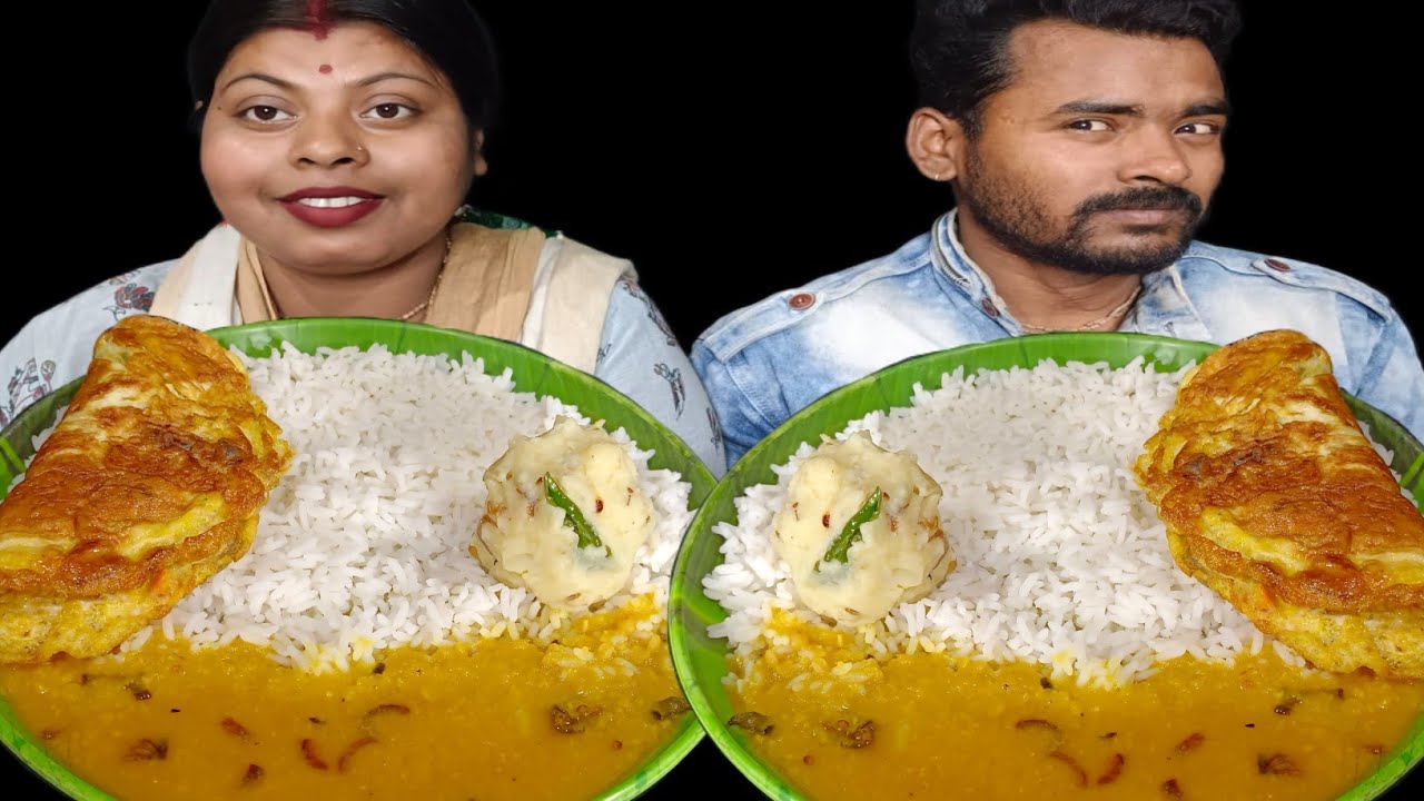 DAL , ALOO BHARTA , DIM BHAJA WITH RICE EATING CHALLENGE//dal bhat ...
