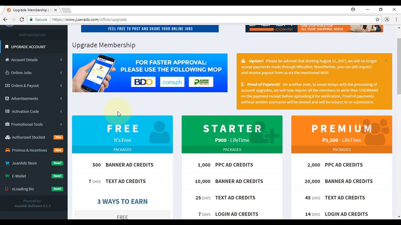 JuanAds - How to Upgrade Account - YouTube