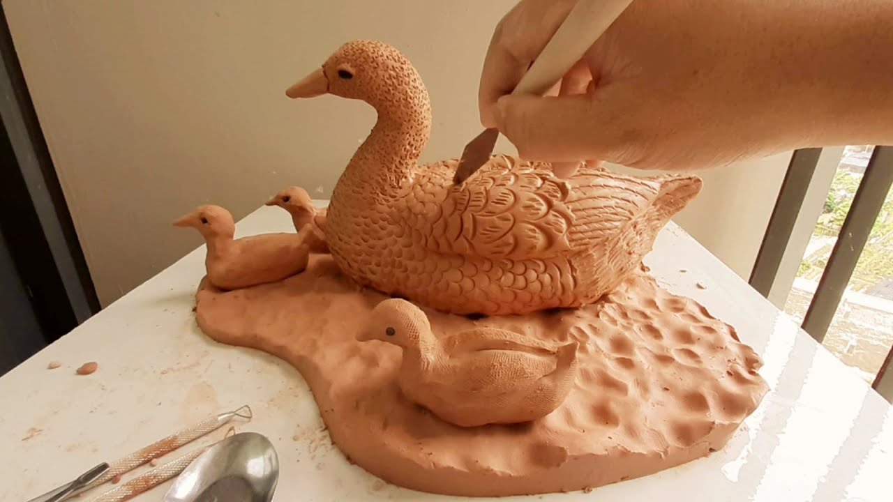 DIY Clay Goose and Her Babies, Full Clay Sculpture Tutorial - YouTube