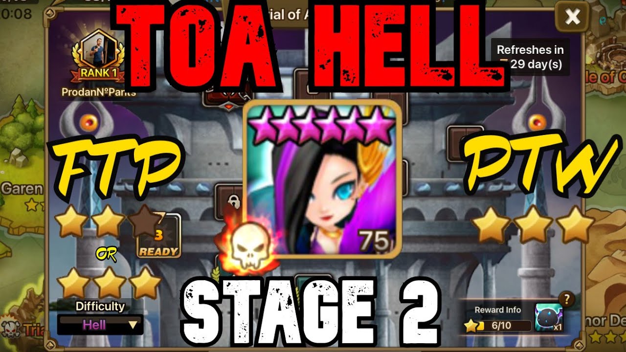 SUMMONERS WAR / TOA HELL STAGE 2 - GIANA - PTW & FTP OPTIONS FOR 3 OR 2 ...
