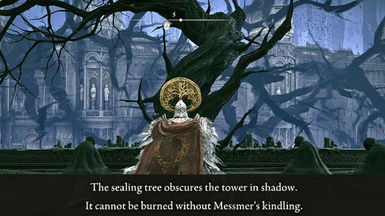 The sealing tree obscures the tower in shadow - Messmer Elden Ring ...