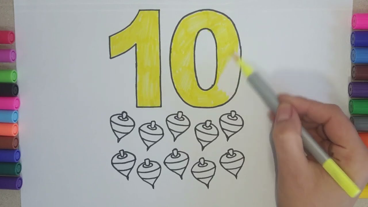 How to draw numbers how to learn numbers/ Colorate number ten / Coloram ...